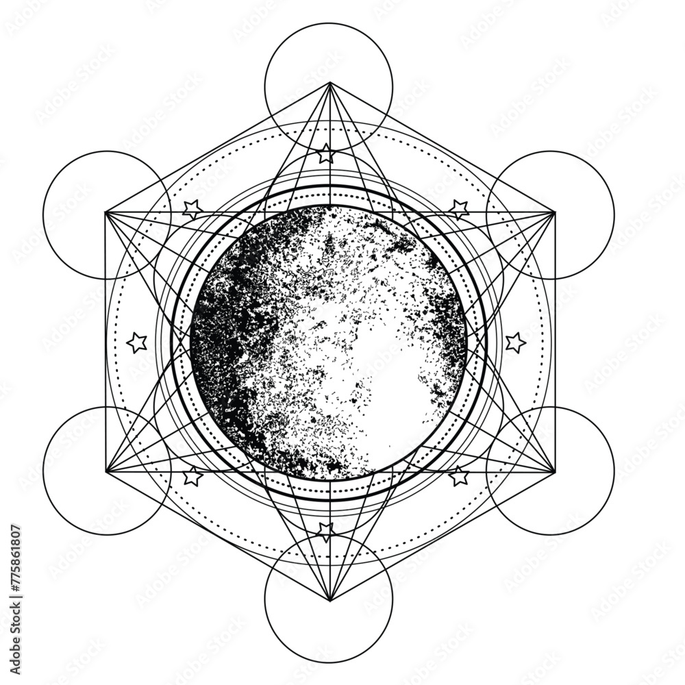 Metatron Cube. Moon pagan Wicca moon goddess symbol. Three-faced ...