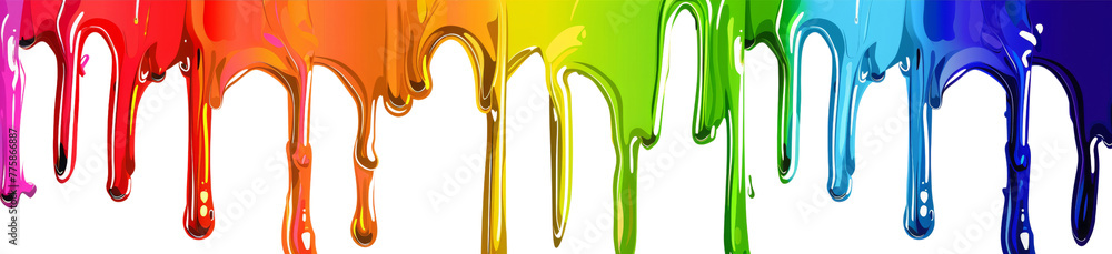 Rainbow paint dripping down, seamless pattern on white background ...