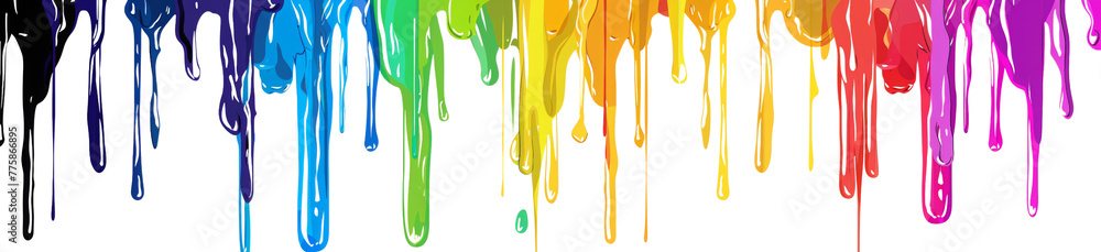 Rainbow paint dripping down, seamless pattern on white background ...
