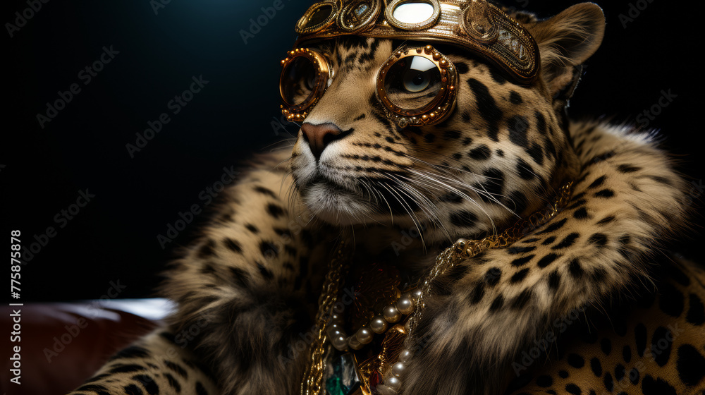 Envision a sleek panther in a leather biker jacket, adorned with studs ...