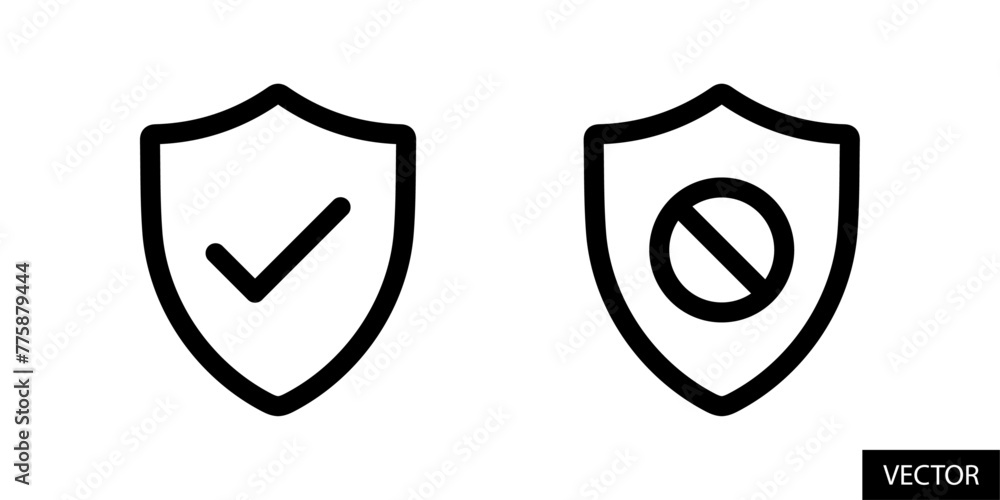 Shield check mark, tick mark symbol, shield with block sign ...