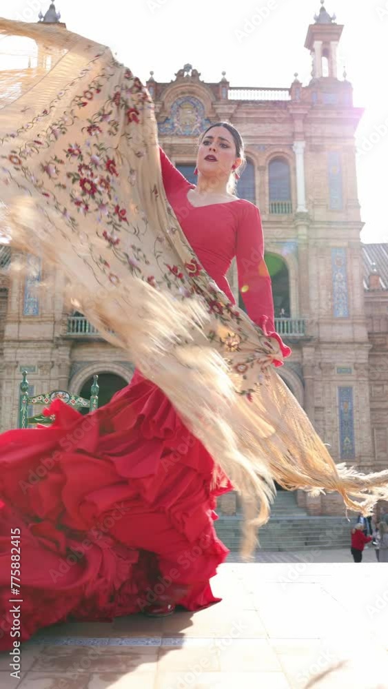 latina woman dances as a way of life. 4K vertical video showing how she tours around the world ...