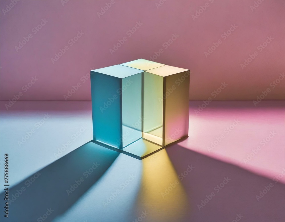 A cube positioned between two mirrors, creating an infinite series of ...