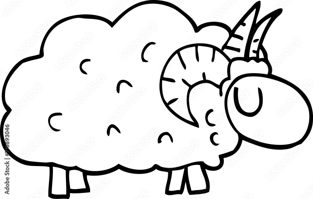 line drawing cartoon sheep with horns Stock Illustration | Adobe Stock