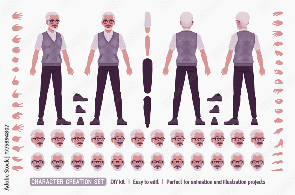 Retired old active senior man, classic outfit DIY character creation ...