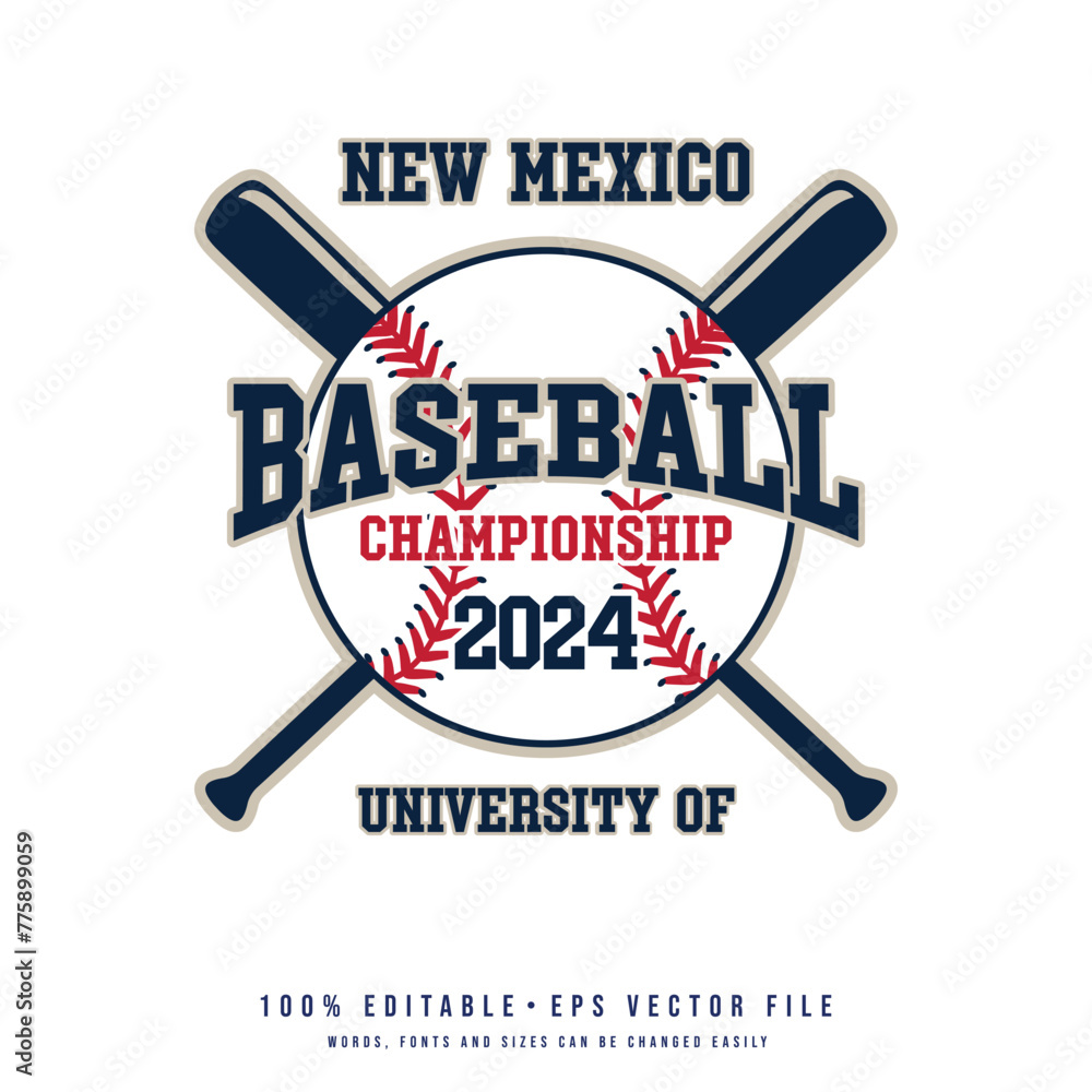 New Mexico baseball badge logo vector, text effect vector. Editable ...