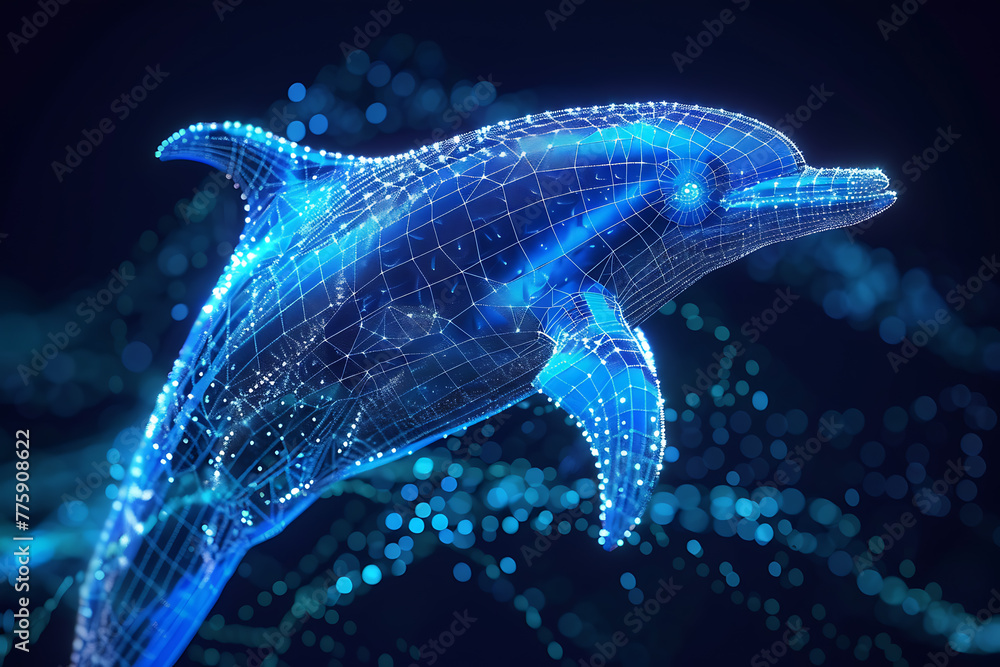 Illuminated wireframe-based visualization set against a luminous ...