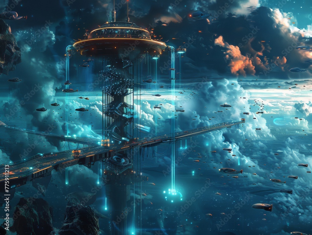 An underwater space elevator connecting Earth to a floating space ... An underwater space elevator connecting Earth to a floating space ...