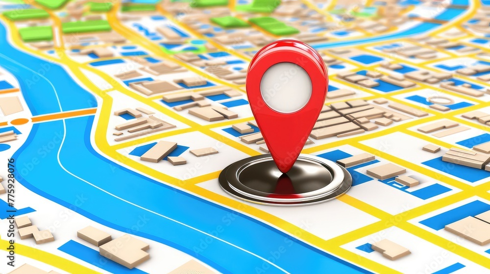 The red GPS marker boldly marks a point of interest amidst the map's ...