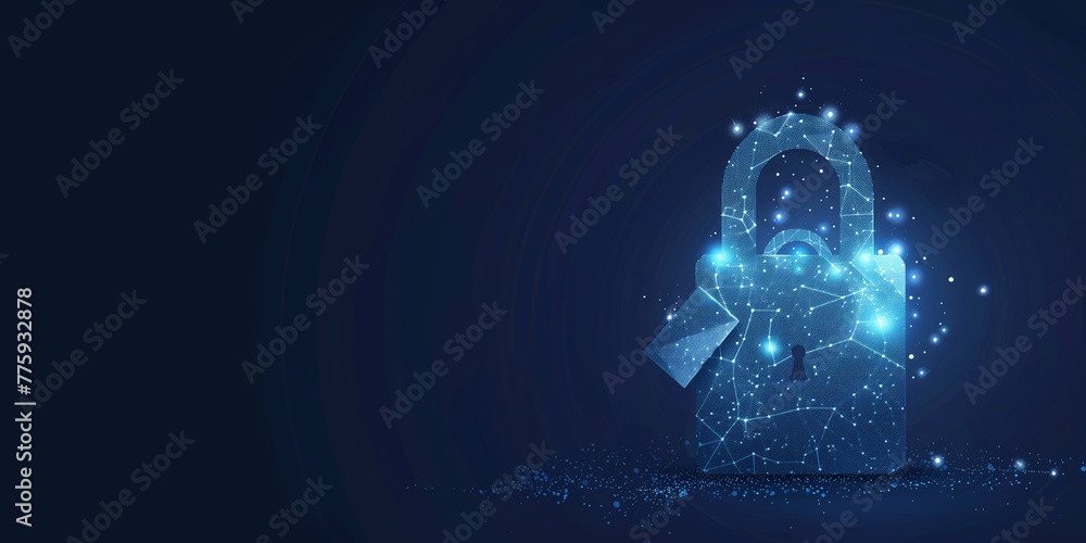 Abstract closed lock without key on dark blue background. Protect or ...