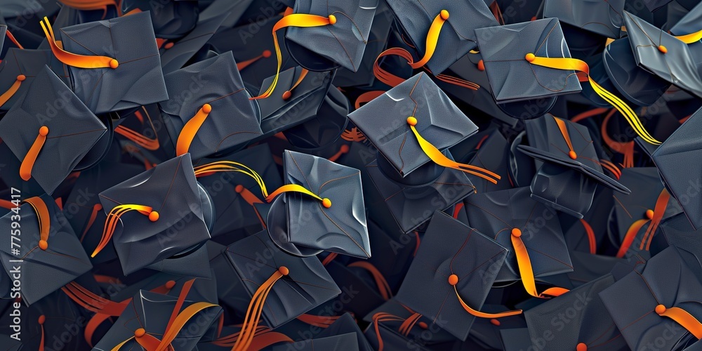 Graduation gowns and caps, birds eye view, unity theme for banner ...