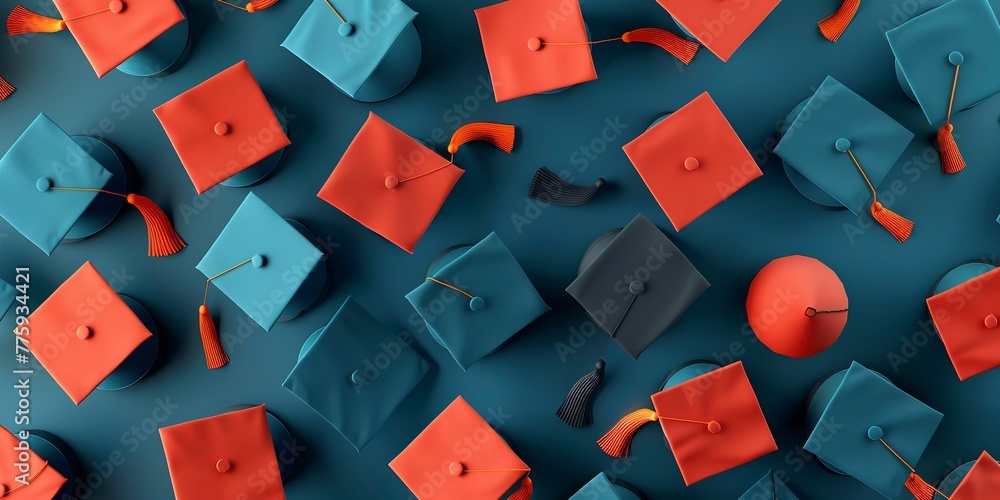 Graduation gowns and caps, birds eye view, unity theme for banner ...