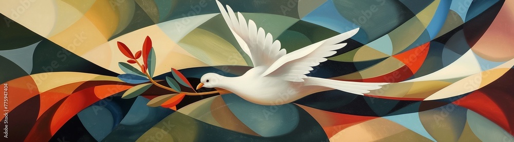 Colorful flying dove of peace illustration, beautiful painting of a ...
