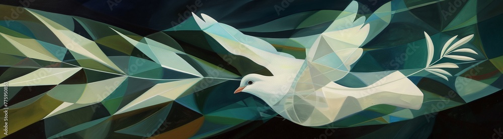 Drawing of a flying peace dove, cubist art painting, beautiful ...