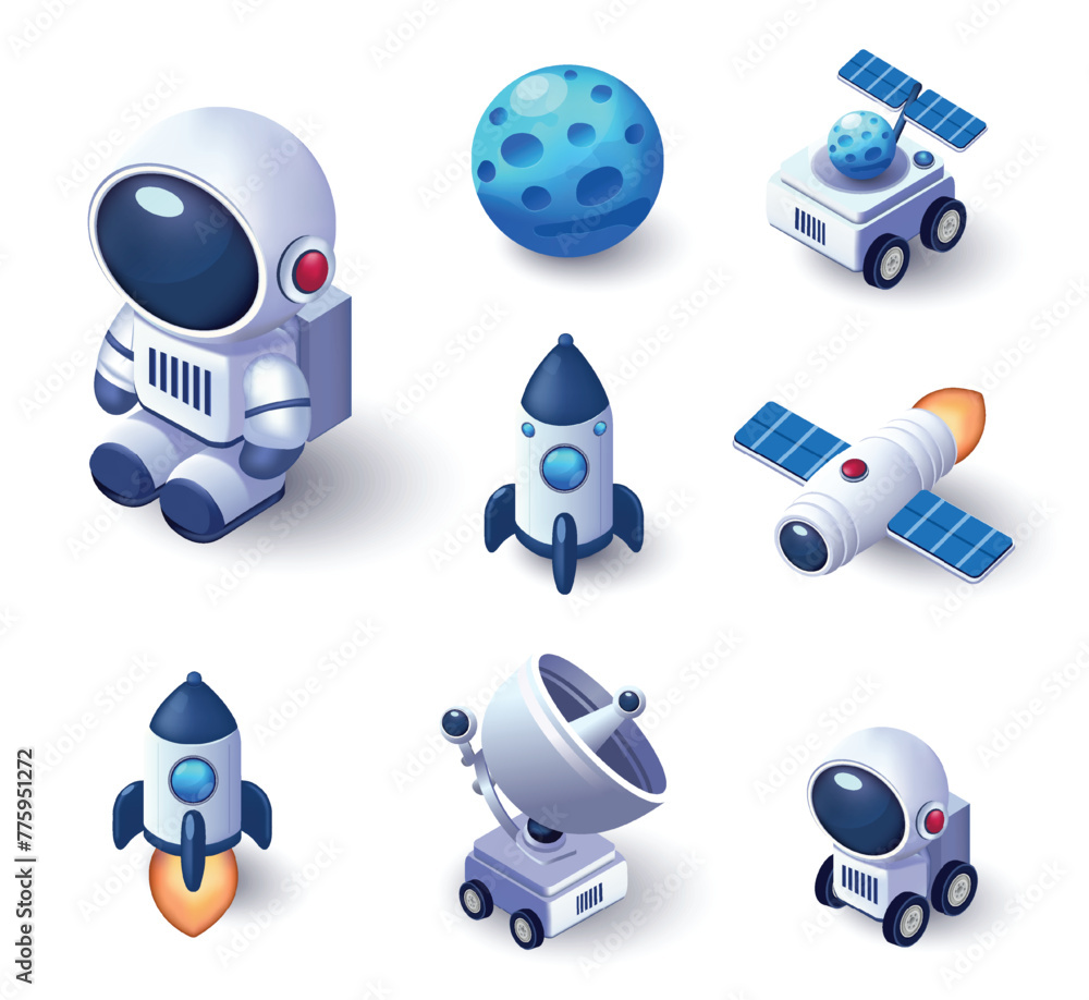 Collection of Space Exploration Icons Featuring Cute Astronauts ...