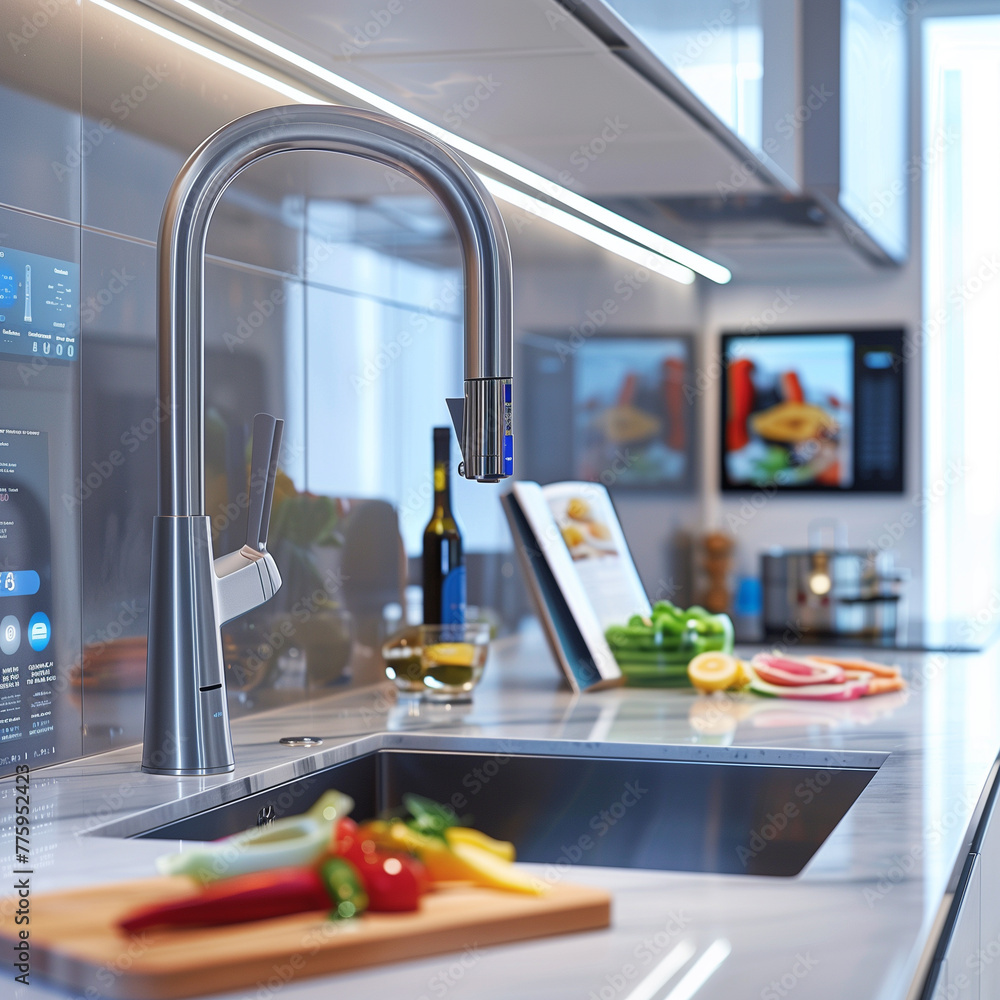 Close-up of a modern kitchen's countertop, showcasing a high-end ...