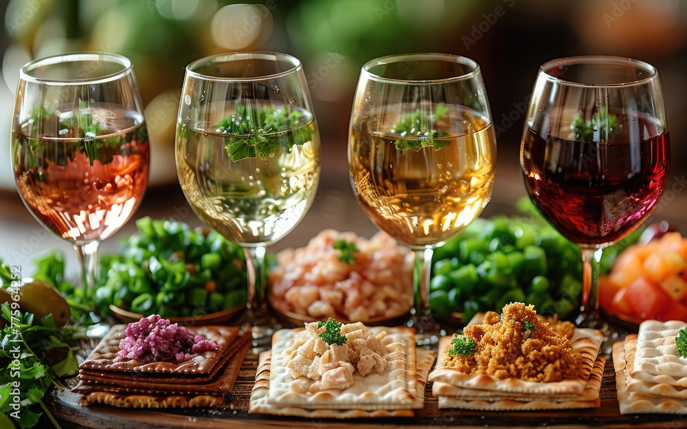 Matzah, Passover Seder plate (keara) with symbolic foods: Maror,Haroset ...
