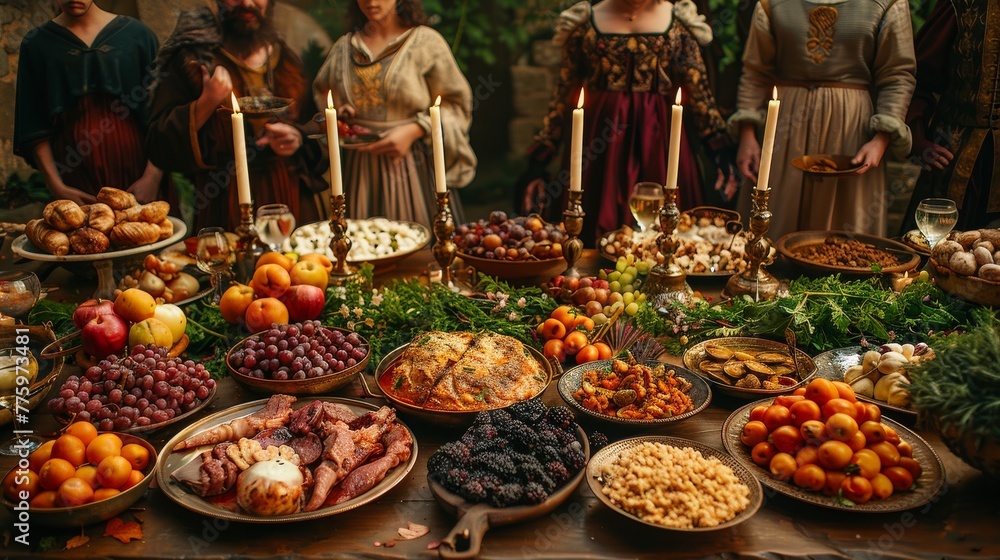 Medieval Banquet: Photograph a lavish banquet table with noble guests ...