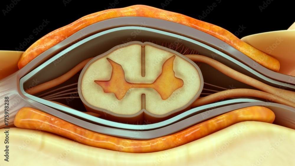 vertebral column with spinal cord cross section 3d illustration Stock ...