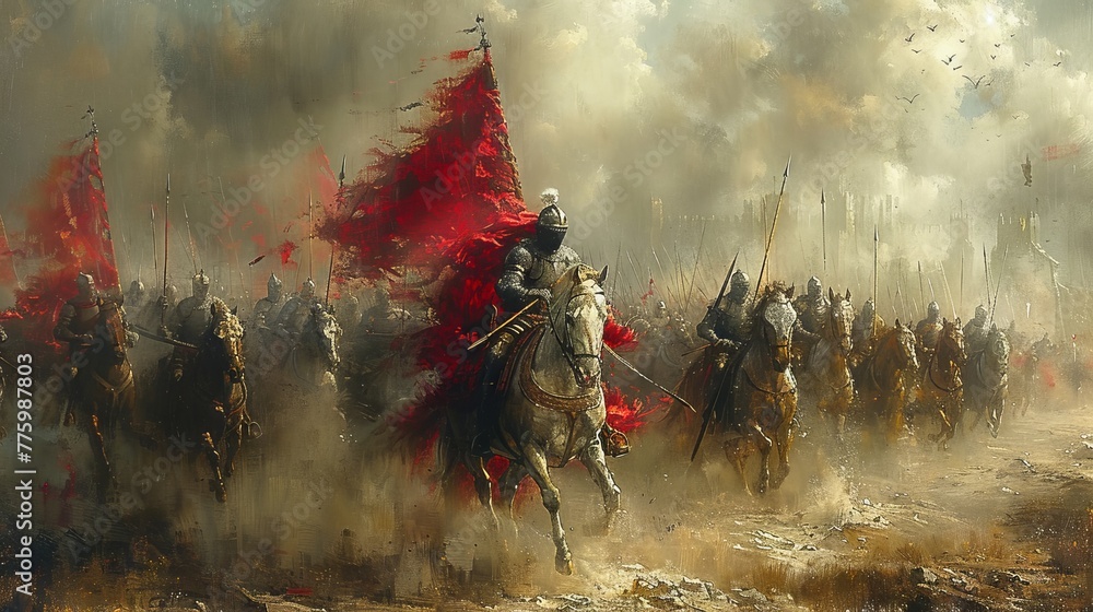 Medieval Battle: Illustrate a fierce battle scene with armored knights ...