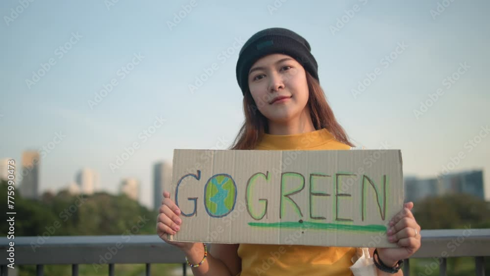 Go green Gen Z woman asia young people looking at camera stress showing ...