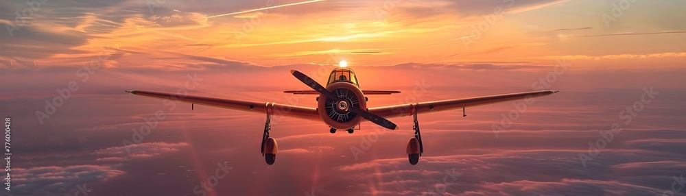 Vintage Propeller Plane Silhouetted Against Dramatic Sunset Sky Evoking ...