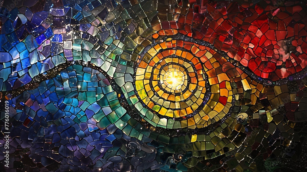 shattered stained glass painting of many spiralled tiny galaxies, helix ...