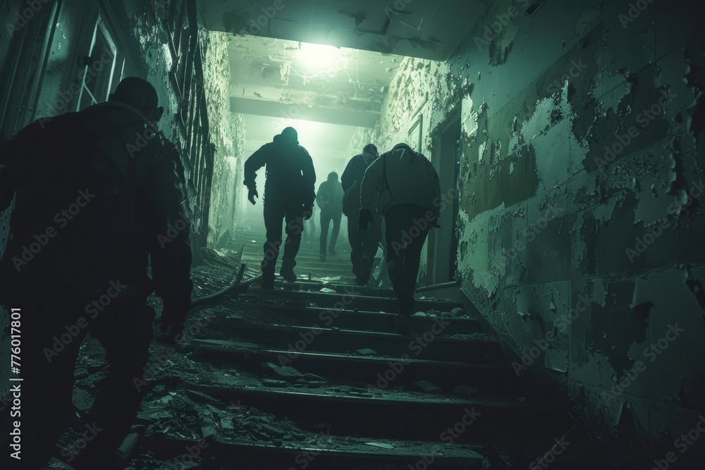 Creepy undead monsters sprinting through dim corridors and deserted ...