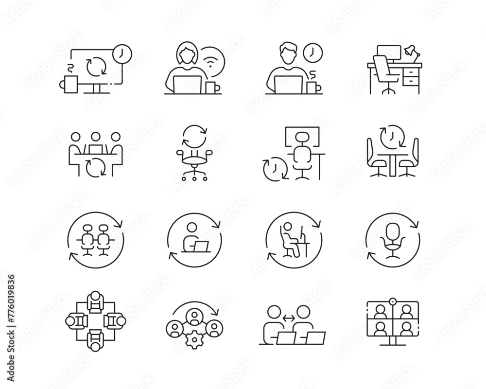 Hot desk and co-working Icon collection containing 16 editable stroke ...