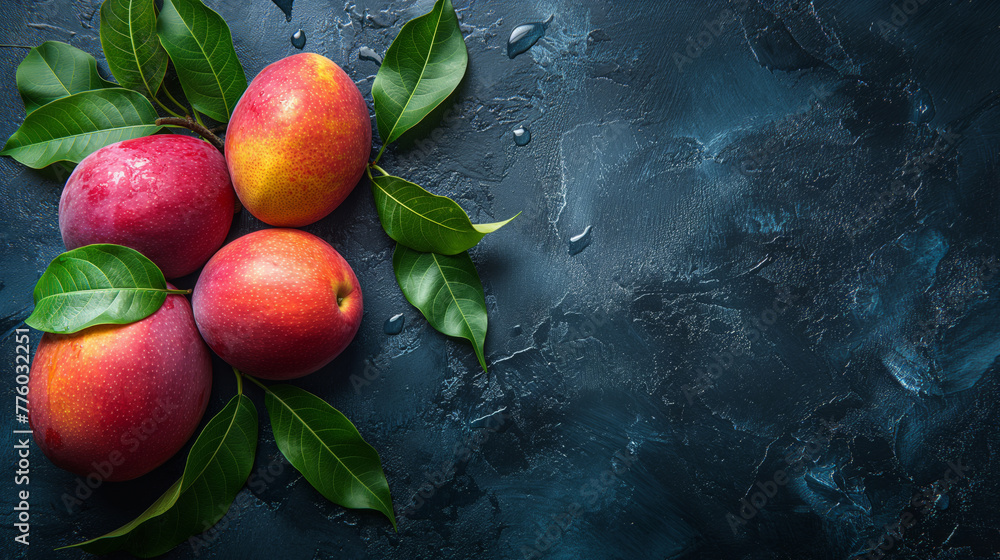 Fresh mango on the black backgrounds top view. Organic mango. Food ...