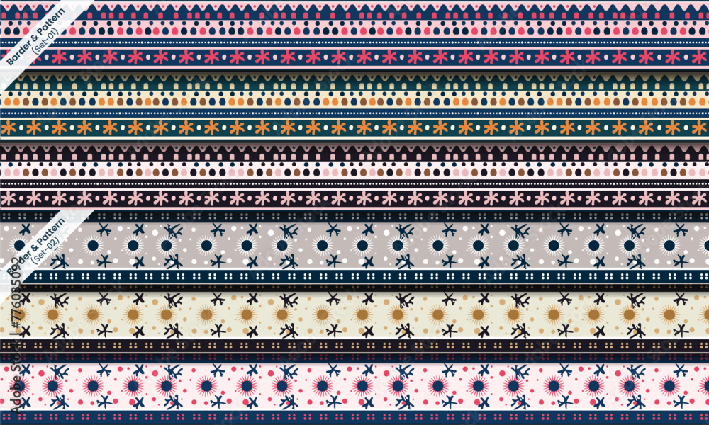 set of seamless vector geometric border patterns for textile fabric ...