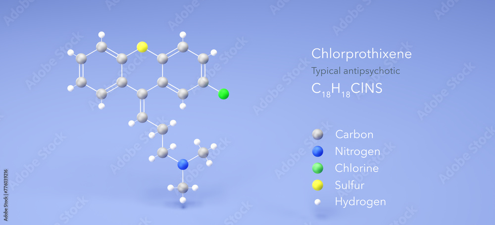 chlorprothixene molecule, molecular structures, typical antipsychotic ...