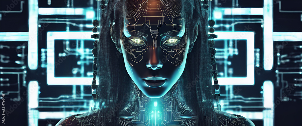 Artificial Intelligence and Human Zombies, a robot face surrounded by ...