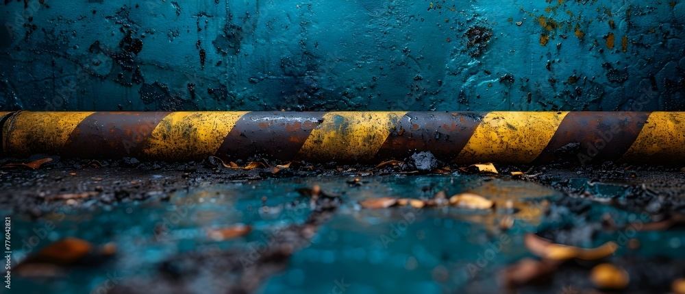 Chemical spill barrier tape marking safety zones for cleanup procedures ...