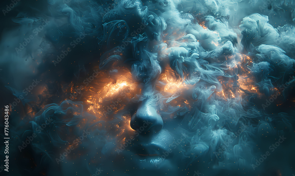 Dangerous Chemical Reaction, blue smoke, aerosol smoke colors, splash ...