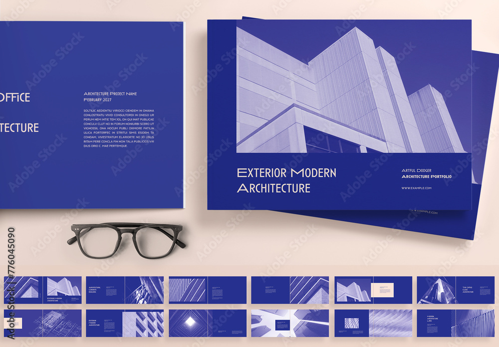 Architecture Portfolio Layout with Blue Accents Stock Template | Adobe ...