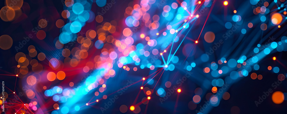 Virtual network design Abstract neon hi-tech background in blue red ...