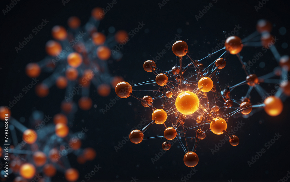 Abstract visualization of the molecule. Glowing atom symbol with ...