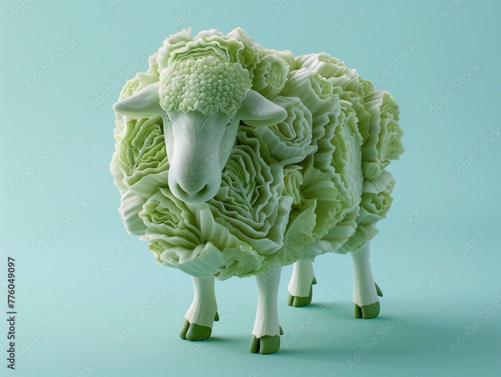 the whole sheep is made of large white cauliflower and lies on its side ...