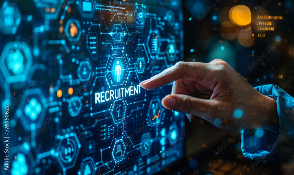 Modern Professional Touching Transparent Screen Displaying RECRUITMENT ...