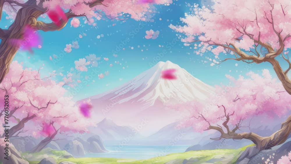 Beautiful fantasy spring natural landscape and cherry blossom tree ...