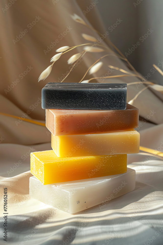 A sturdy stack of soap bars, each one perfectly aligned on top of the ...