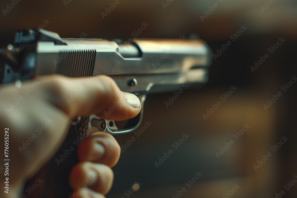 M1911 Pistol hand shooting the pistol handgun, side view Stock ...