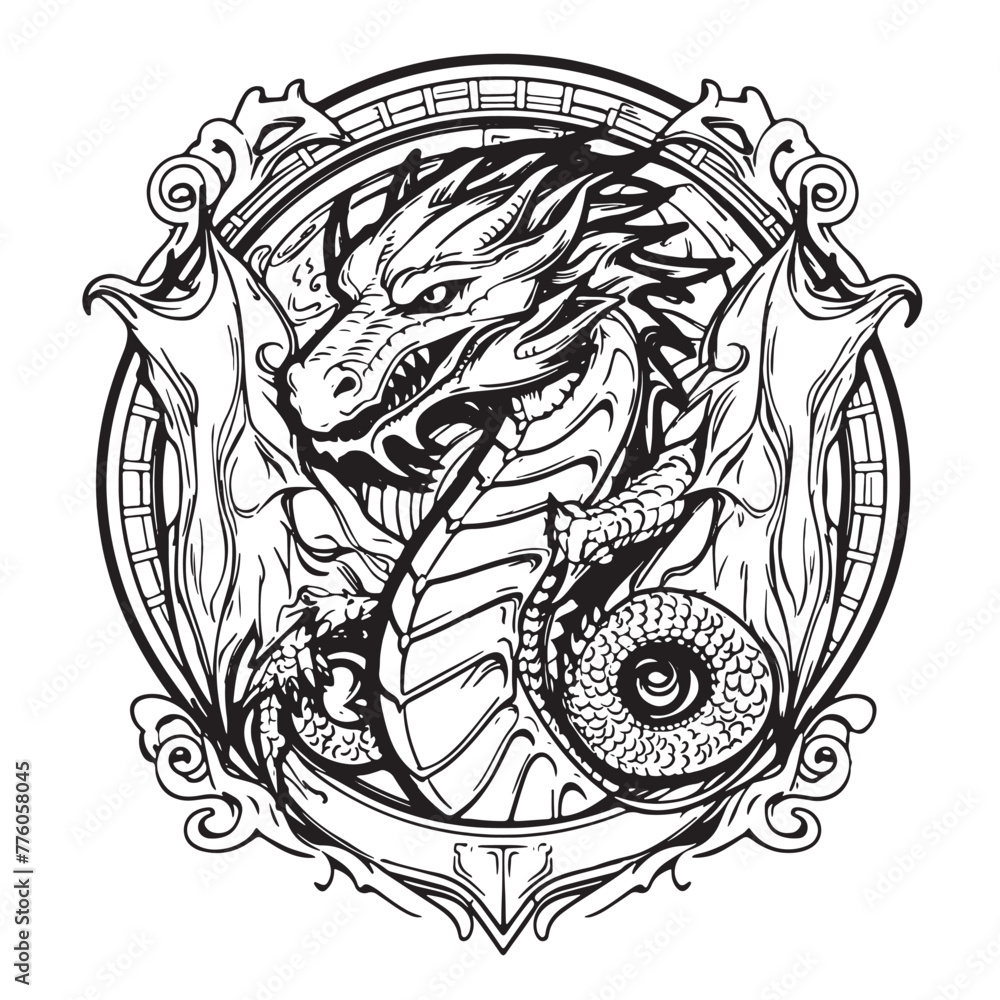 Vector image of a heraldic shield with a dragon, heraldic dragon with ...