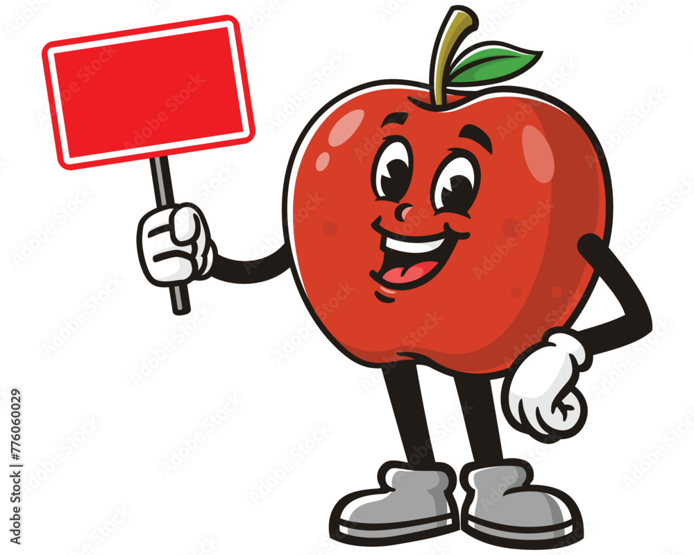 Apple holding blank sign board cartoon mascot illustration character ...