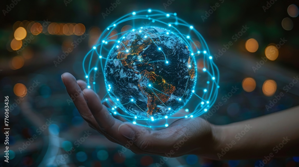 In this model, there is a robotic arm interacting with the 3D Earth on ...