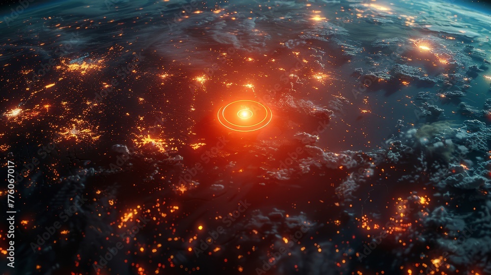 Threat of global nuclear war. Globe from space with explosions of ...