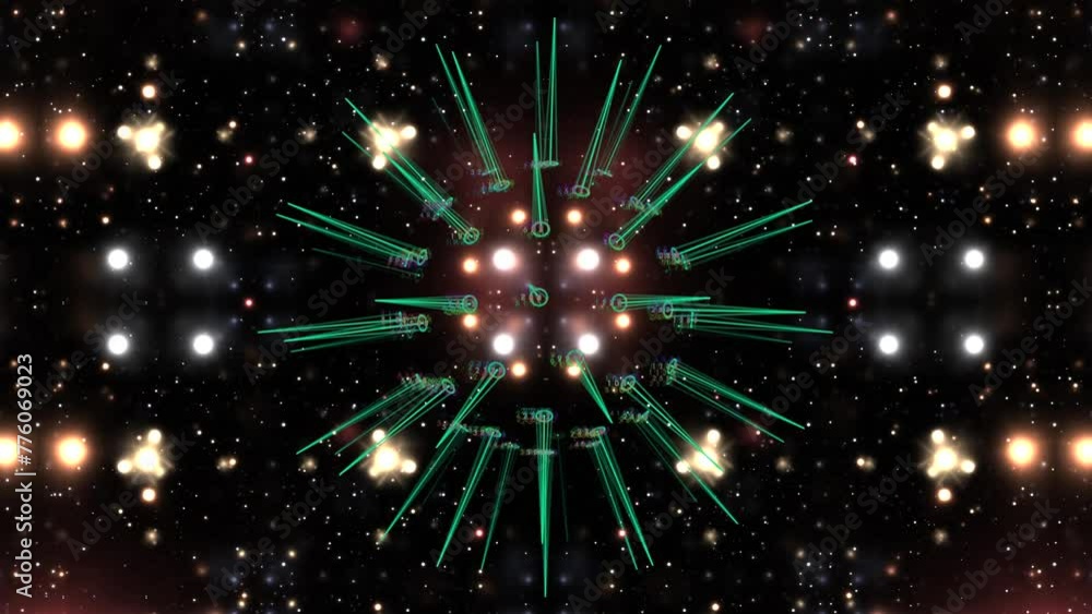 An invisible sphere with long peaks in the middle is floating in a dark ...