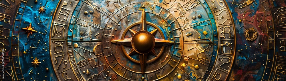 Ancestral astrological chart, zodiac signs in tribal art style ...