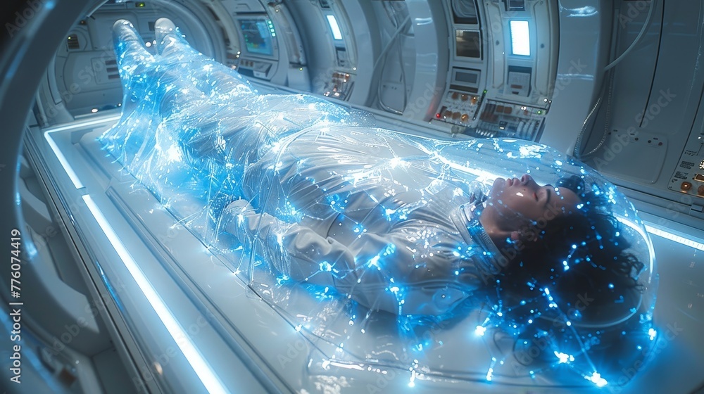 An extraterrestrial humanoid astronaut is hibernating locked in a ...